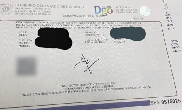 Son válidos permisos para circular expedidos por el gobierno de Durango ...